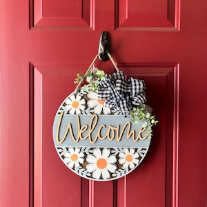Welcome Front Door Decor Summer Daisy Door Hanger Front Porch Sign Wall ...