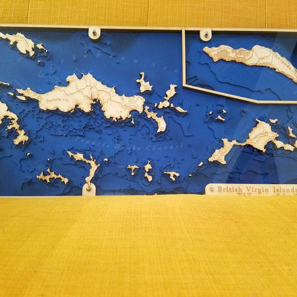 British Virgin Islands (BVI) Wooden Map – Engraved Bathymety ...