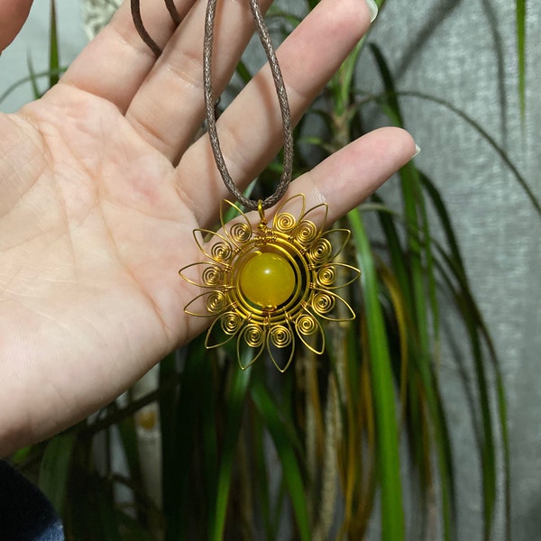 Sun Necklace, Sun Pendant, Mandala Sun Jewelry, Golden Color Necklace ...