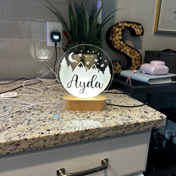 Mountains Custom Name Light Personalized Bedroom LED Cloud Decor Sign ...