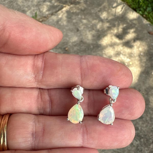 Dual Pear Natural Fire Opal Gemstone Stud and Drop Earring for Women ...