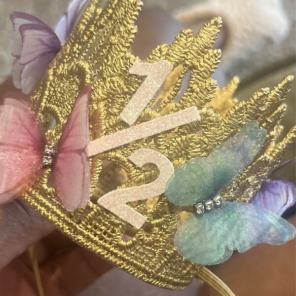 Fairy First 1st One Birthday Butterfly Mini Sienna Flower Lace Crown ...