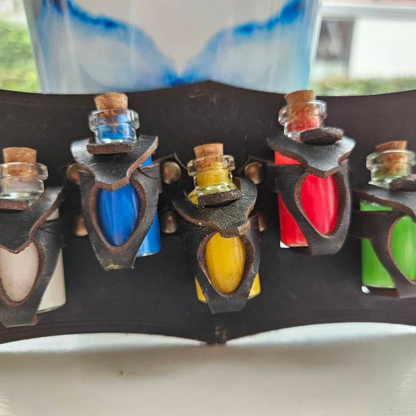 Belt Potion Holder for 5 Small Bottles. Made of Leather for Adventurers ...