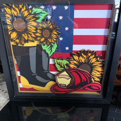 Firefighter Shadow Box 3D Svg ,firefighter 3D Box Svg ,fireman 3D Svg ...