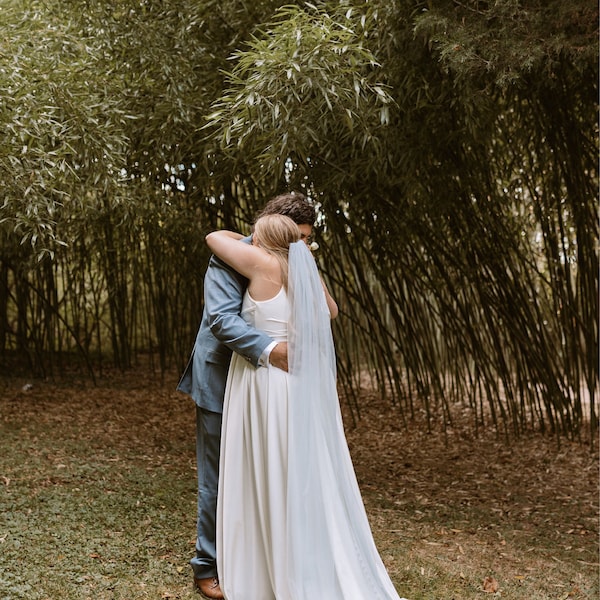 Light Blue Wedding Veil Blusher Blue Veil Dusty Blue Veil Long Two Tier ...