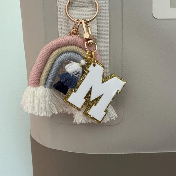 Varsity Letter Keychain With Mini Ombre Tassel | Initial Zipper Pull ...