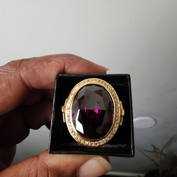 Ruby Red Cubic Zirconia 14k Gold Plated Bishop Cross and Midre Ring ...