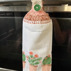 Spring Hanging Kitchen Towel, Crochet Top Oven Handle Dishtowel, Vernal ...