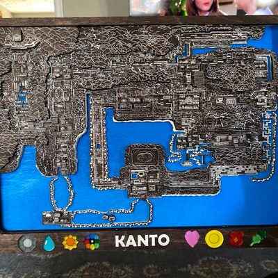 3D Kanto Video Game Map Laser Cut Wood Multilayer Custom Decor Nintendo ...