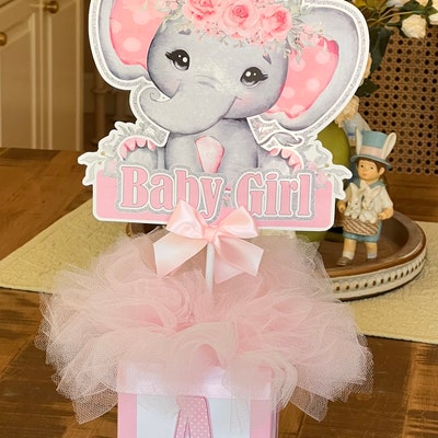 Girl Centerpiece Baby Shower Pink Elephant Baby Shower Pink Silver ...
