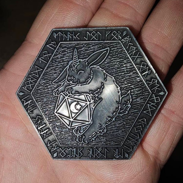 Solid Metal D2 Coin Featuring an a Sun Theme and a Moon Theme Aged ...