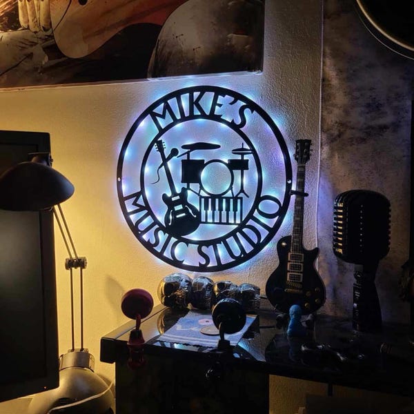 Personalized Musical Instruments Metal Wall Art With Led Lights, Custom ...