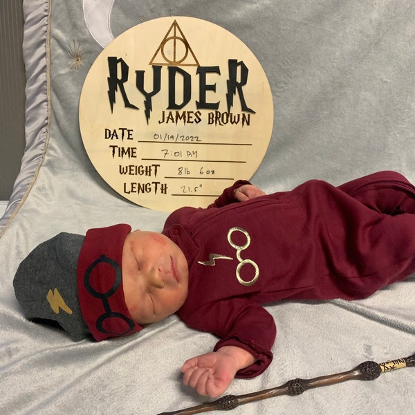 Wizard Birth Announcement Sign - Wizard Baby Wooden Newborn Photo Prop ...