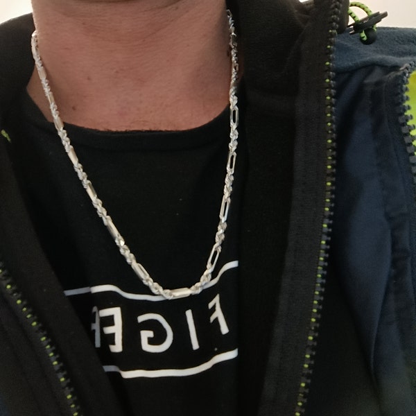 Solid 925 Sterling Silver Figaro Chain, 3mm Silver Necklace for Men and ...