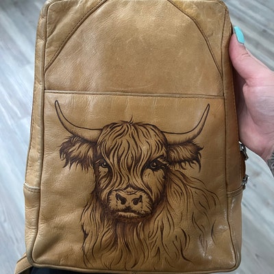 Hand Engraved Genuine Leather Backpack Cottagecore Toadstool Design ...