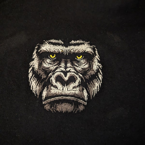 Gorilla Face Embroidery Design - Realistic Wild Animal for Dark Fabric ...