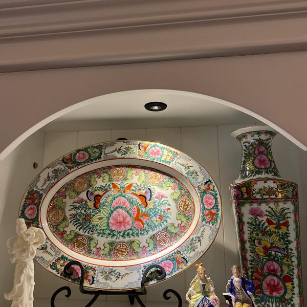 Vintage Porcelain Chinese Dragon Rice Eye Serving Plates and Bowls ...