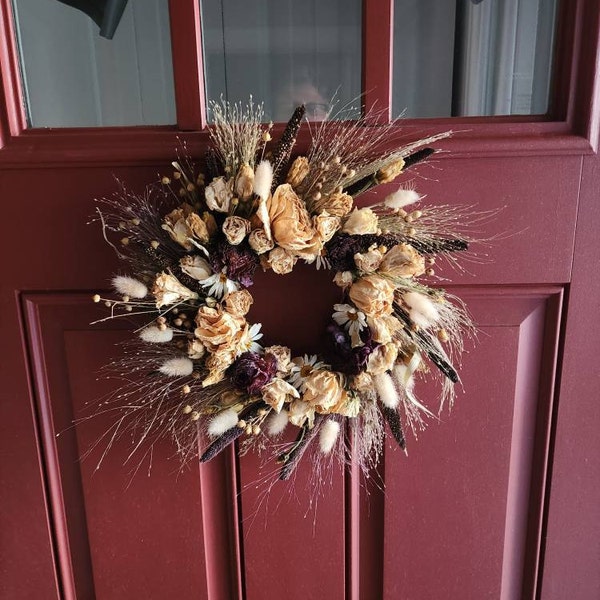 21-22 Inch Green, Gold, and Tan Dried Flower Boho Wreath 125 - Etsy