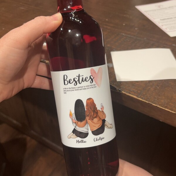 Custom Besties Portrait Wine Bottle Gift Label | Personalized Birthday ...