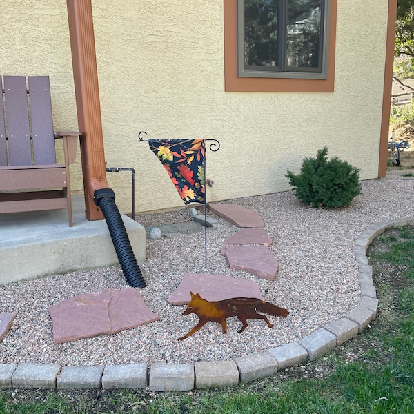 Metal Rustic Fox Landscape Decor- Garden Decoration- Rusted Yard Art ...