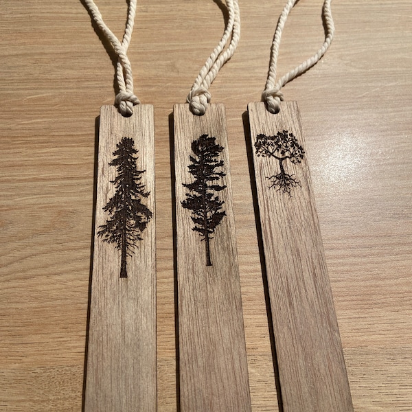 Tree Bookmarks, Set of Three, Wood Bookmarks, Engraved, Tree, Gift ...