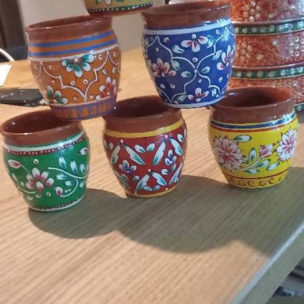 Hand Painted Ceramic Kulhad, Tea Glasses Set of 6, Cutting Chai Glasses ...