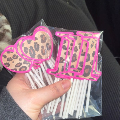 Hot Pink Leopard Heart Cupcake Toppers, Pink Leopard Toppers, Leopard ...