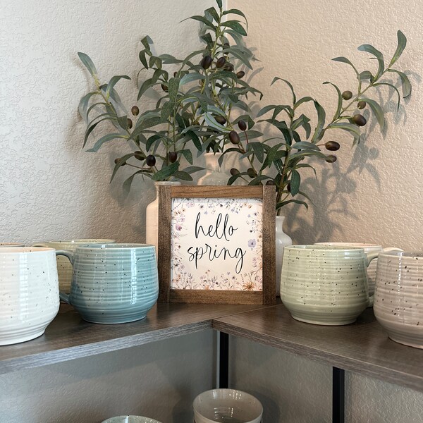 Hello Spring Sign With Flowers, Floral Framed Wall Art, Spring Decor ...