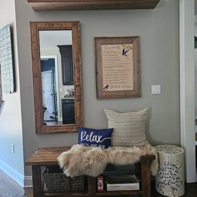 Herringbone Rustic Styled Large Framed Wood Mirror Vanity Mirror ...