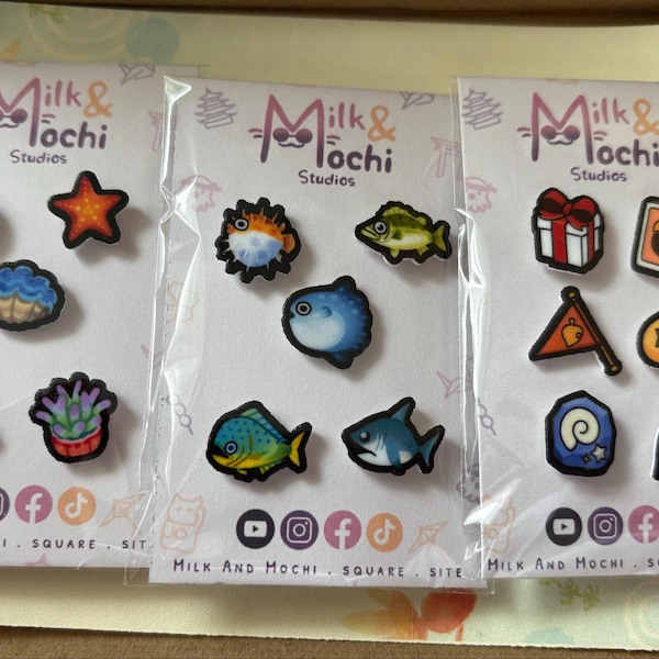 Mini Animal Pins Set Bugs Fish Sea Creatures Gyroids Star Fragments ...