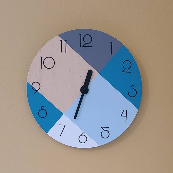 Turquoise Wall Clock Teal Blue Wall Art Color Block Wall Clock Design ...