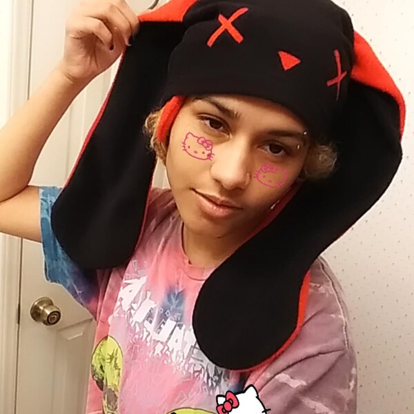 Red Zombie Bunny Hat Rabbit X Dead Tongue Ears Beanie - Etsy
