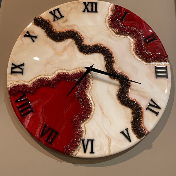 Resin Red Geode Clock, Resin Art Clock, Red Gold Geode Painting, Resin ...