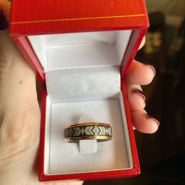 Engraved Tungsten Ring, Native American Ring, Southwestern Ring, Men's ...