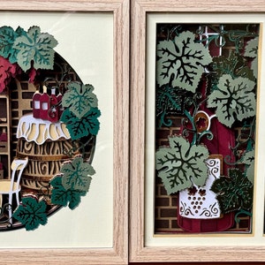 3D SVG Wine Shadow Box Layered Grape Vines, Winery Shadow Box, Wine ...