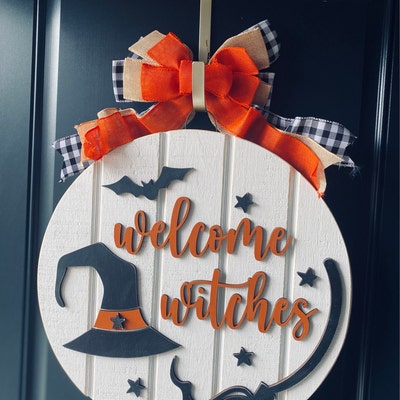 Front Door Decor, Welcome Witches Fall Door Sign, Fall Door Hanger ...