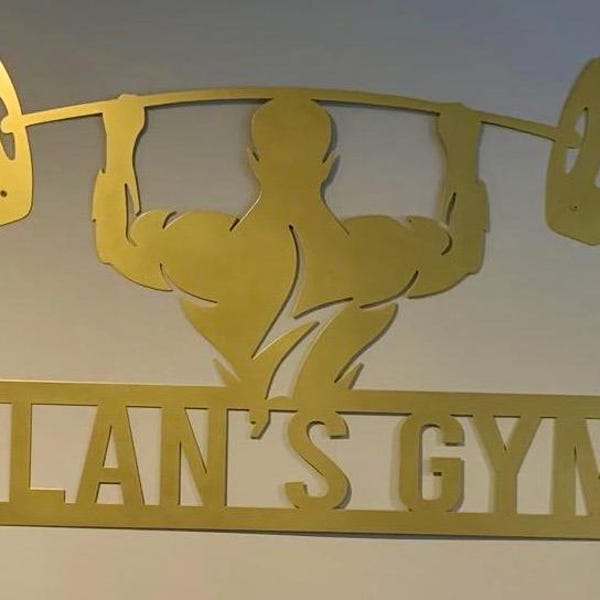 Personalized Gym Name Metal Sign, Custom Bodybuilder Name Sign, Barbell ...