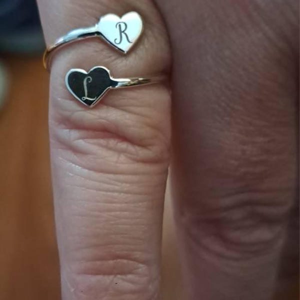 14k Real Solid Gold Initial Name Stackable Ring •585 Gold/white Monogram Initial Name Ring •year ...