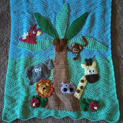 Adorable Noah's Ark Ripple Baby Blanket Throw and Hat Giraffe, Elephant ...