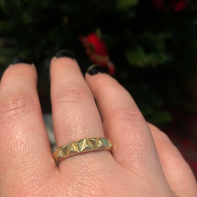 Solid 14K Gold and Diamond Triangular Spike Pyramid Ring/ White, Yellow ...
