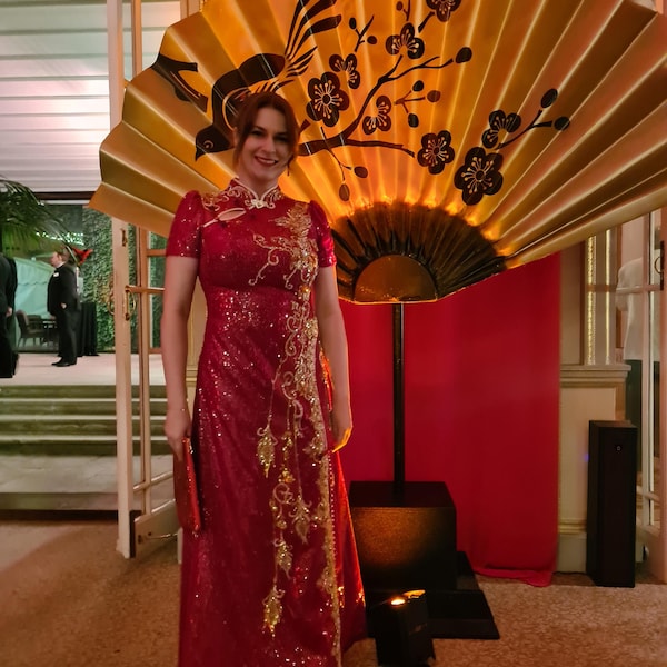 Custom Red Open-back Qipao | Long Traditional Chinese Wedding Dress for ...