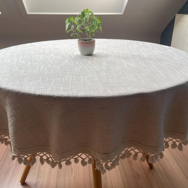 Natural Linen Rectangle Tablecloth Round/linen Tassel Tablecloth/indoor ...