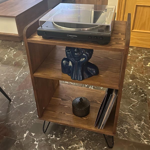 Rustic Record Player Stand, Large Record Player Table With Storage ...
