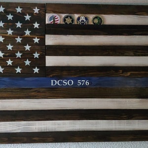 Blue Line Challenge Coin Display Flag, Retirement Gift for Police ...