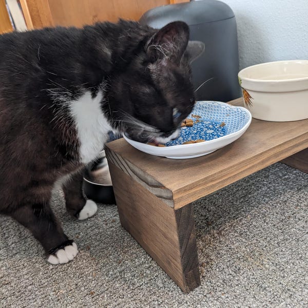 Farmhouse Cat Food Stand: Rustic Wood Tray, Elevated Pet Bowls - Etsy