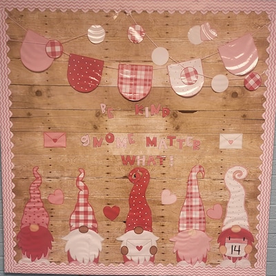 Valentine Pink Gnomes Valentines Gnomes February Bulletin Board Kit - Etsy