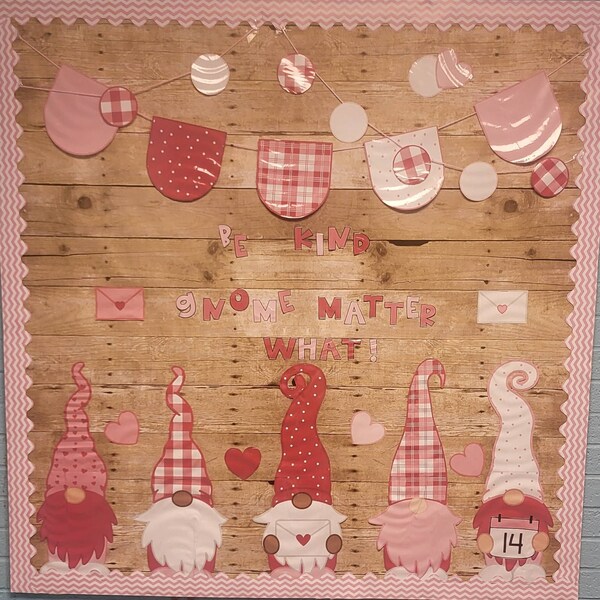 Valentine Pink Gnomes - Valentines Gnomes - February Bulletin Board Kit ...