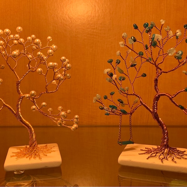 Aquamarine & Apatite Stone Tree With Swing, 19th Anniversary Gift for ...