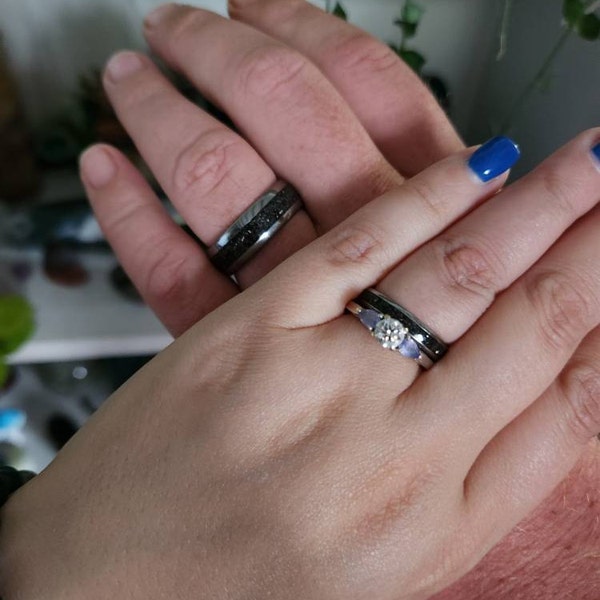 His and Hers Tungsten Galaxy Ring Set Matching Rings Galaxy Weddings Band Set Wedding Ring Sets ...