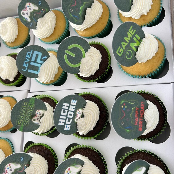 Gamer Level up Video Game on Birthday Party Cupcakes or Cookies Toppers ...